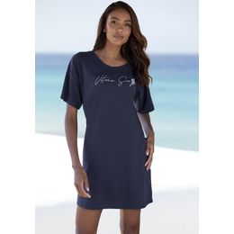 Vivance Dreams Damen Sleepshirt, Gr. 32, blau, Single Jersey, Obermaterial: 60% Baumwolle, 40% Polyester, bedruckt, unifarben, Kleider, mit sch&ouml;nem