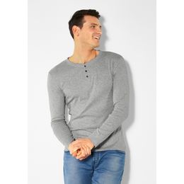 H.I.S. H.I.S Herren Langarmshirt, grau, Basic, Gr. M, meliert, Feinripp, Obermaterial: 100% Baumwolle, Shirts, mit aufwendiger Knopfleiste