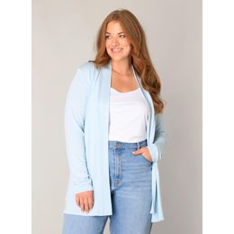 Strickjacke Base Level Curvy "Ayla", Damen, Gr. 44, light blau, Strick, Obermaterial: 94% Viskose, 6% Elasthan, figurumspielend ca. Mitte Oberschenkel, eingesetzt abgesteppt, Strickjacken Strickjacke, im verschlusslosen Design