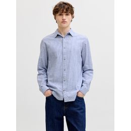 Jack & Jones Langarmhemd JACK & JONES "JJESUMMER LINEN BLEND SHIRT L/S SN", Herren, Gr. M, N-Gr, infinity stripes:stripes, Web, Obermaterial: 70% Baumwolle, 30% Leinen, gestreift, normal normal, Hemden, Baumwollmischung, regular fit