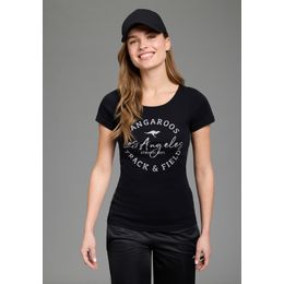 Kangaroos Damen Print-Shirt, schwarz, Gr. 36, bedruckt, kontrastfarbene Details, Rippware, Obermaterial: 100% Baumwolle, Shirts, sehr figurbetonter