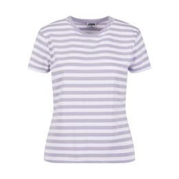 Urban Classics Damen T-Shirt "Urban Classics Damen Ladies Regular Striped Tee"wei&szlig;, dustylila, Gr. XL, gestreift, 100% Baumwolle, Shirts