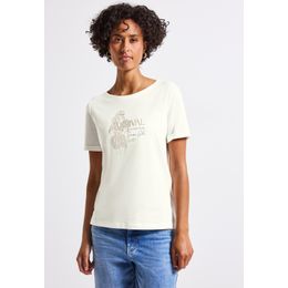 Street One Damen T-Shirt, wei&szlig;, Gr. 36, bedruckt, Web, 50% Baumwolle, 50% Modal, Shirts, aus Baumwolle mit Stretchante