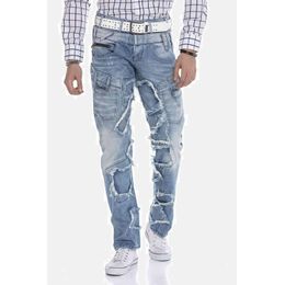 Cipo & Baxx CIPO & BAXX Herren Straight-Jeans "DENIM", blau, Gr. 40, unifarben, 100% Baumwolle, Jeans, bequeme Jeans im trendigen Patchwork-Design, CD617