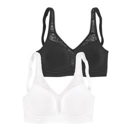 Damen Entlastungs-BH "Bralette-BH, Baumwoll-BH, BH ohne B&uuml;gel", PETITE FLEUR BY LASCANA, Gr. 85, schwarz-wei&szlig;, Jersey, Obermaterial: 80% Baumwolle,
