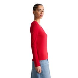 Marc O'Polo Damen Langarmshirt "aus weichem Rippjersey"carmine rot, Basic, Gr. S, MARC O'POLO DENIM, unifarben, Obermaterial: 96% Baumwolle, 4% Elasthan, Shirts