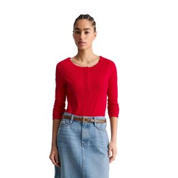 Marc O'Polo Damen Langarmshirt "aus weichem Rippjersey"carmine rot, Basic, Gr. L, MARC O'POLO DENIM, unifarben, Obermaterial: 96% Baumwolle, 4% Elasthan, Shirts