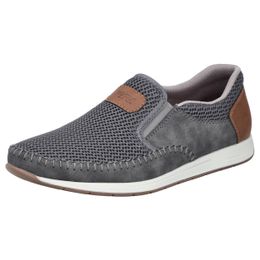 Rieker Herren Slipper, Gr. 45, grau, Lederimitat, Textil, unifarben mit Farbeinsatz, Schuhe, Slip-on Sneaker, Schlupfschuh mit Stretcheins&auml;tze