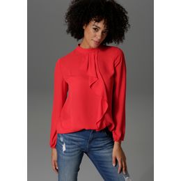 Aniston CASUAL Damen Langarmbluse, rot, Gr. 40, unifarben, Georgette, Obermaterial: 100% Polyester, Blusen, mit kleinem Volant im Vorderteil