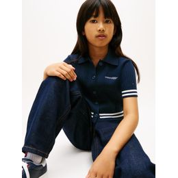 Tommy Hilfiger M&auml;dchen Strickjacke "SWEATER RIB POLO SS", blau, Gr. 10, unifarben, Strick, Obermaterial: 72% Baumwolle, 28% Polyamid, Strickjacken,
