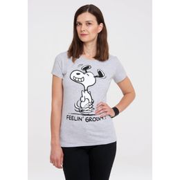 logoshirt Damen T-Shirt "Snoopy &ndash; Feelin Groovy", grau, Gr. S, bedruckt, meliert, 95% Baumwolle, 5% Viskose, Shirts, mit lizenziertem Originaldesign