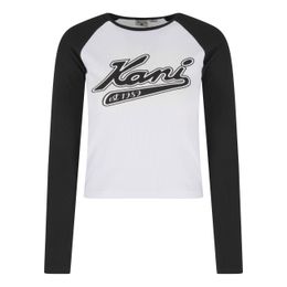 Karl Kani Damen T-Shirt "Karl Kani Damen KW241-043-3 KK Varsity Crop Block Rib Ls"wei&szlig;, schwarz, Gr. XXS, mehrfarbig, 97% Baumwolle, 3% Elasthan,