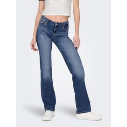 Straight-Jeans Only "ONLALICIA REG STRT DNM DOT879", Damen, Gr. 25, L&auml;nge 32, blau (medium blau denim), Denim/Jeans, Obermaterial: 93% Baumwolle, 5% Elastomultiester, 2% Elasthan, Abriebeffekte, Jeans Straight-Jeans
