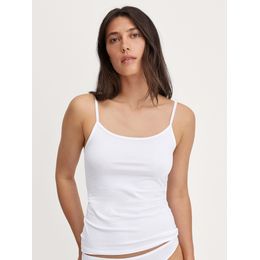Spaghettitop Calida "Essential Cotton", Damen, Gr. M (44/46), wei&szlig;, Single Jersey, Obermaterial: 95% Baumwolle, 5% Elasthan, unifarben, figurbetont h&uuml;ftbedeckend, tiefer Rundhals, Tops, tiefer Ausschnitt, Single Jersey Qualit&auml;t, schmale Tr&auml;ger, weich