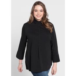 sheego Damen Longbluse, schwarz, Gr. 56, unifarben, 70% Baumwolle, 27% Polyamid, 3% Elasthan, Blusen