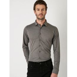 DESOTO Herren Langarmhemd "Jerseyhemd Casual Kent", grau, Gr. XXXL, unifarben, Jersey, Obermaterial: 100% Baumwolle, Hemden