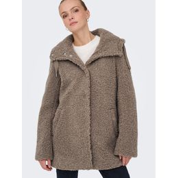 Only Damen Kurzmantel "ONLMINA CURLY TEDDY COAT OTW"mountain trail, Gr. XL, unifarben, Pl&uuml;sch, Obermaterial: 100% Polyester, M&auml;ntel