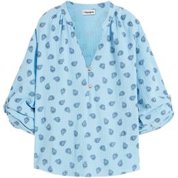 bonprix Damen Langarmbluse "Oversize-Bluse aus luftigem Musselin", blau, Gr. 54, bedruckt, Web, Obermaterial: 100% Baumwolle, Blusen,