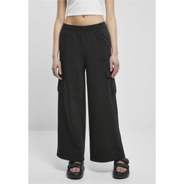 Urban Classics Damen Sweathose "Urban Classics Damen Ladies Highwaist Wide Leg Cargo Terry Pants", schwarz, Gr. M, unifarben, 65% Baumwolle, 35%
