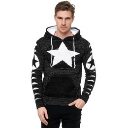 Rusty Neal Herren Kapuzensweatshirt, schwarz-wei&szlig;, Gr. M, mehrfarbig, 70% Polyacryl, 30% Baumwolle, Sweatshirts, mit gro&szlig;em Stern-Design