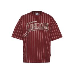 T-Shirt Karl Kani "Karl Kani Herren KM234-001-1 KK Trekking Boxy Pinstripe Tee", Damen, Gr. S, schwarzrot, cream, 100% Baumwolle, gestreift, normal, Rundhals, Shirts T-Shirt