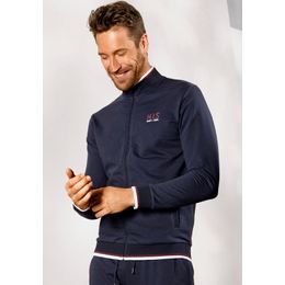 H.I.S. H.I.S Herren Sweatjacke, Gr. 56, blau, Sweatware, Obermaterial: 60% Baumwolle, 40% Polyester, unifarben, Basic, Sweatjacken, Stehkragen mit Streifen