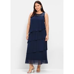 sheego Damen Abendkleid "Abendkleid", blau, Gr. 52, unifarben, 100% Polyester, Kleider