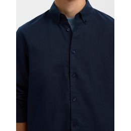 Selected Herren Langarmhemd "SLHREGCLAY LINENBLEND LS SHIRT CLA NOOS", blau, Gr. XXL, unifarben, Web, Obermaterial: 55% Leinen, 45% Baumwolle,