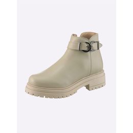 Heine Damen Stiefelette, Gr. 39, beige, Glattleder, Leder, Schuhe