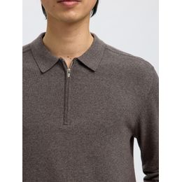 Selected Herren Polokragenpullover "SLHBERG LS HALF ZIP POLO NOOS", braun, Gr. XL, unifarben, Strick, Obermaterial: 100% Baumwolle, Pullover