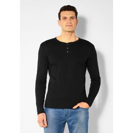 H.I.S. H.I.S Herren Langarmshirt, schwarz, Basic, Gr. M, unifarben, Feinripp, Obermaterial: 100% Baumwolle, Shirts, mit aufwendiger Knopfleiste