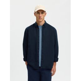 Selected Herren Langarmhemd "SLHREGCLAY LINENBLEND LS SHIRT CLA NOOS", blau, Gr. M, unifarben, Web, Obermaterial: 55% Leinen, 45% Baumwolle, Hemden,