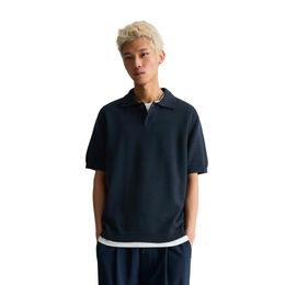 Marc O'Polo Herren Poloshirt "mit feiner Rippstruktur", blau, Gr. S, MARC O'POLO DENIM, unifarben, Obermaterial: 100% Baumwolle, Shirts