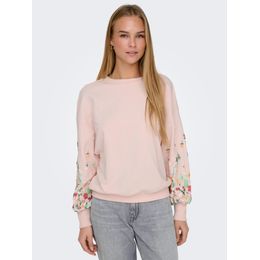 Sweatshirt Only "ONLBROOKE L/S O-NECK FLOWER SWT", Damen, Gr. L, potpourri print:sleeve flower, Sweatware, Obermaterial: 60% Baumwolle, 40% Polyester, regular fit normal, Rundhals, Rippb&uuml;ndchen, Sweatshirts Sweatshirt, Baumwollmischung, regular fit
