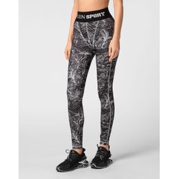 Plein Sport Damen Leggings "Sportleggings", schwarz, Gr. L, Obermaterial: 90% Polyester, 10% Elasthan, Hosen