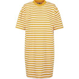 Urban Classics Damen Shirtkleid "Urban Classics Damen Ladies Oversized Striped Tee Dress", gelb, Gr. S, 100% Baumwolle, Kleider