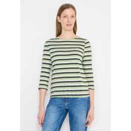 Rundhalsshirt Cecil, Damen, Gr. L (42), khaki, Web, 50% Baumwolle, 50% Modal, gestreift, normal normal, U-Boot-Ausschnitt, abgesteppt, Shirts Rundhalsshirt, mit U-Boot-Ausschnitt