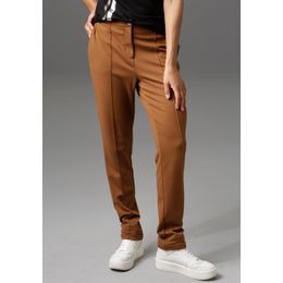 Aniston CASUAL Damen Jerseyhose, braun, Gr. 36, unifarben, Jersey, Obermaterial: 63% Polyester, 32% Viskose, 5% Elasthan, Hosen, mit Biesen verziert
