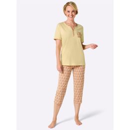w&auml;schepur W&Auml;SCHEPUR Damen Capri-Pyjama, Gr. 48vanille, apricot, bedruckt, 100% Baumwolle, Homewear-Sets