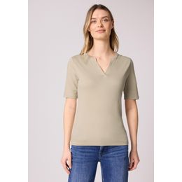 Rundhalsshirt Street One, Damen, Gr. 38, cotton beige, Web, 50% Baumwolle, 50% Modal, unifarben, normal normal, Rundhals, abgesteppt, Shirts Rundhalsshirt, Jersey