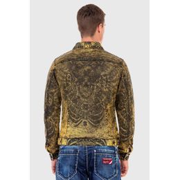 Cipo & Baxx CIPO & BAXX Herren Jeansjacke "'JEANS JACKET'", gelb, Gr. S, bedruckt, 98% Baumwolle, 2% Elasthan, Jacken, mit coolem Alloverprint
