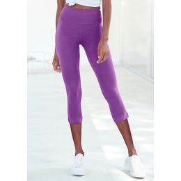 Lascana Damen Caprileggings, Gr. 56, lila, Single Jersey, Obermaterial: 95% Baumwolle, 5% Elasthan, unifarben, Basic, Hosen, mit breitem, weichen