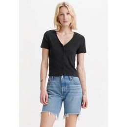 Levi's LEVI'S Damen V-Shirt, schwarz, Gr. M, unifarben, Feinripp, Obermaterial: 97% Baumwolle, 3% Elasthan, Shirts, mit Knopfleiste