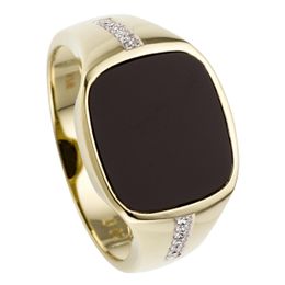 Jobo Herren Fingerring "Ring mit Onyx und 12 Diamanten", 66, SI = kleine Einschl&uuml;sse, Diamanten Gelbgold 585, schwarz, Diamanten, Gelbgold 585,
