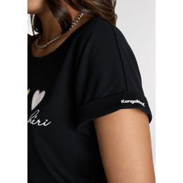 Kangaroos Damen Kurzarmshirt, schwarz, Gr. 40, bedruckt, unifarben mit Farbeinsatz, Jersey, Obermaterial: 50% Baumwolle, 50% Modal, Shirts, mit s&uuml;&szlig;en