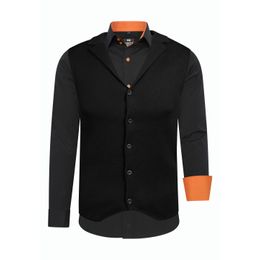 Rusty Neal Herren Langarmhemd, orange, Gr. XL, mehrfarbig, 60% Baumwolle, 37% Polyester, 3% Elasthan, Hemden, inklusive Langarmhemd und Weste