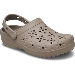 Crocs Damen Clog "Classic Floral Cut Out Clog", Gr. 42, grau, Croslite , gebl&uuml;mt, Schuhe, Sandale, Sommerschuh, Loafer mit L&uuml;ftungs&ouml;ffnungen in