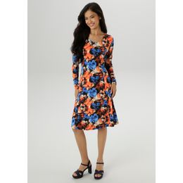 Damen Jerseykleid, schwarz, Gr. 46, Aniston SELECTED, bedruckt, gebl&uuml;mt, gemustert, Single Jersey, Obermaterial: 95% Viskose, 5% Elasthan, Kleider,