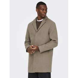 Only & Sons Kurzmantel ONLY & SONS "ONSARON WOOL COAT OTW", Herren, Gr. S, greige, Web, Obermaterial: 50% Polyester, 40% Wolle, 5% Polyacryl, 5% Viskose, unifarben, V-Ausschnitt, M&auml;ntel Kurzmantel