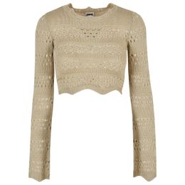 Fleecepullover Urban Classics "Urban Classics Damen Ladies Cropped Crochet Knit Sweater", Damen, Gr. L, softseagrass, 100% Polyacryl, unifarben, Rundhals, Sweatshirts Fleecepullover